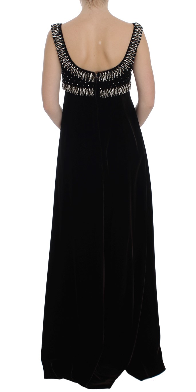 Brown Velvet Crystal Sheath Gown Dress | Luxury For You