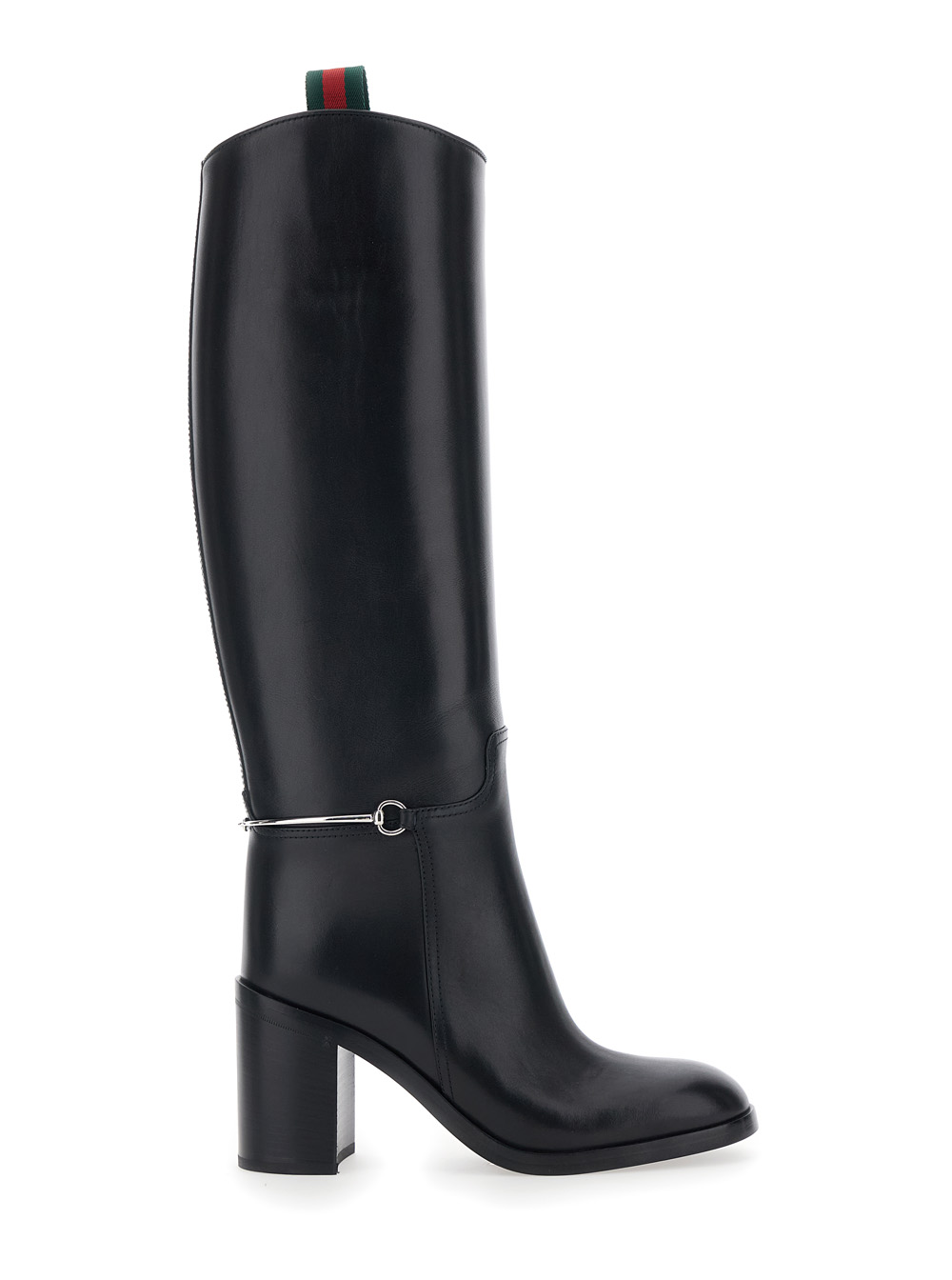 Black Boots with Side Clamp and Web Detail in Leather Woman | Luxury ...